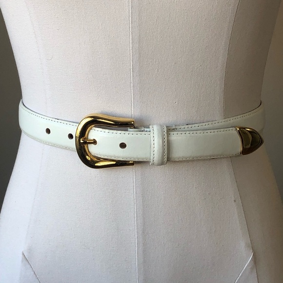 Vintage | Accessories | Vintage White Leather Gold Buckle Tip Western ...